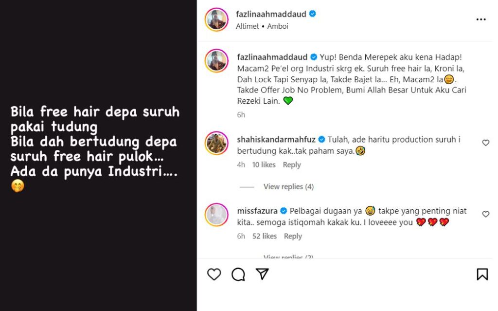 Fazlina Ahmad Daud Bersuara Apabila Disuruh Membuka Tudung, Industri ...